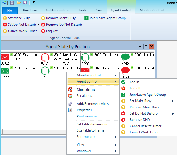 Controlling employees and agents in real-time monitors