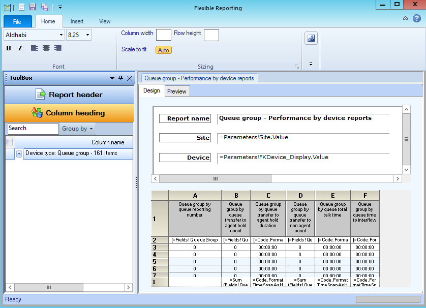 Viewing the Flexible Reporting user interface