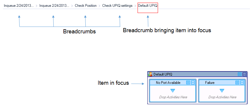 Viewing specific portions of a workflow: Focusing and the Breadcrumb view