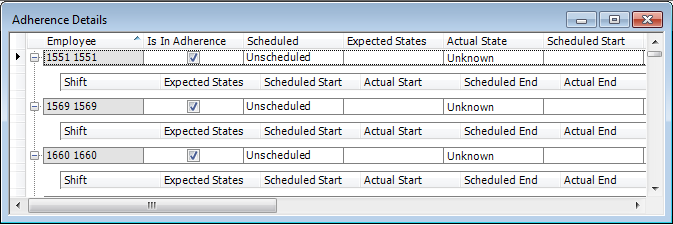 Adherence Detail Grid monitor