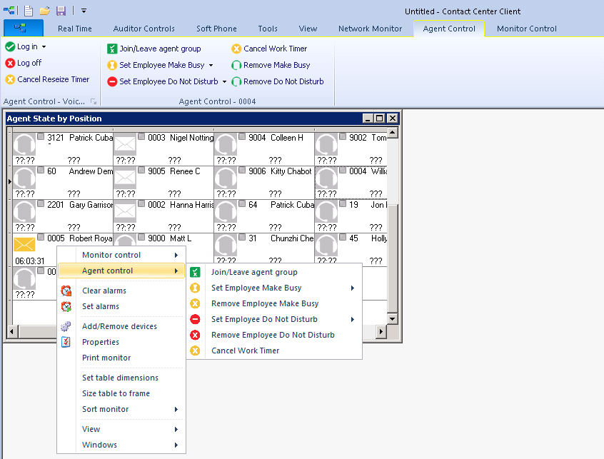 Controlling employees and agents in real-time monitors