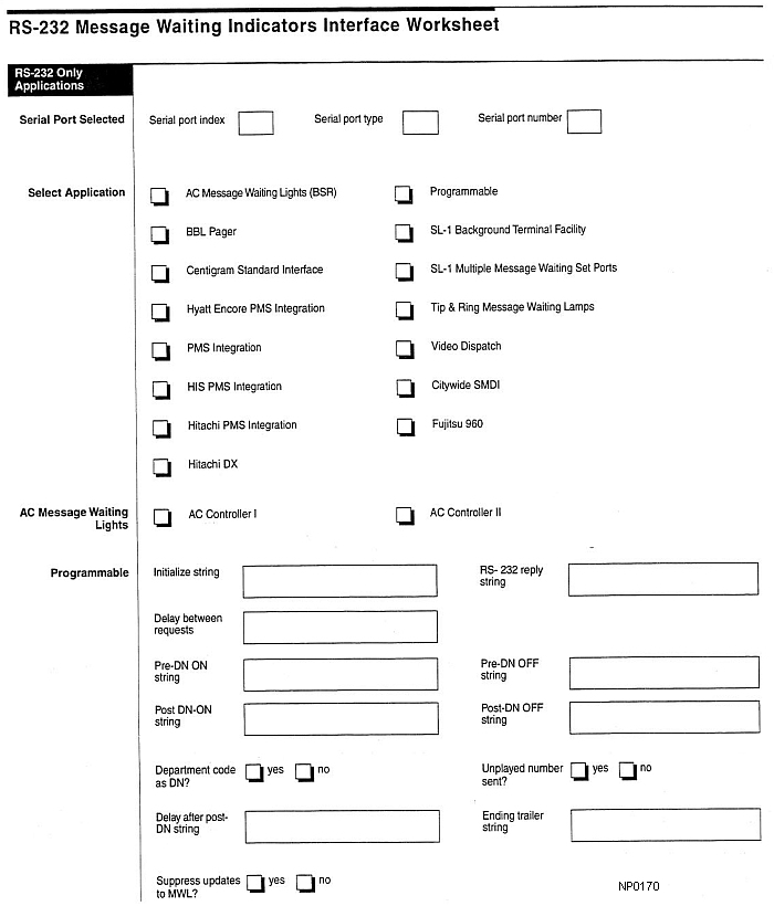 RS-232 Message Waiting Lights Worksheet