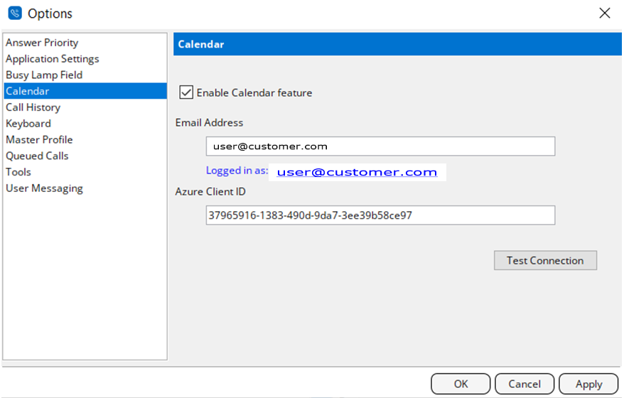 Configuring MS Office Calendar Panel