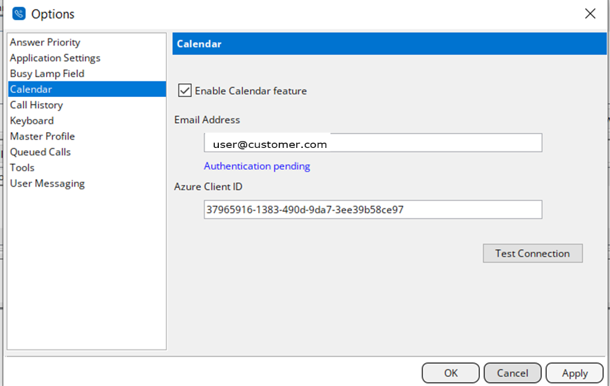 Configuring MS Office Calendar Panel