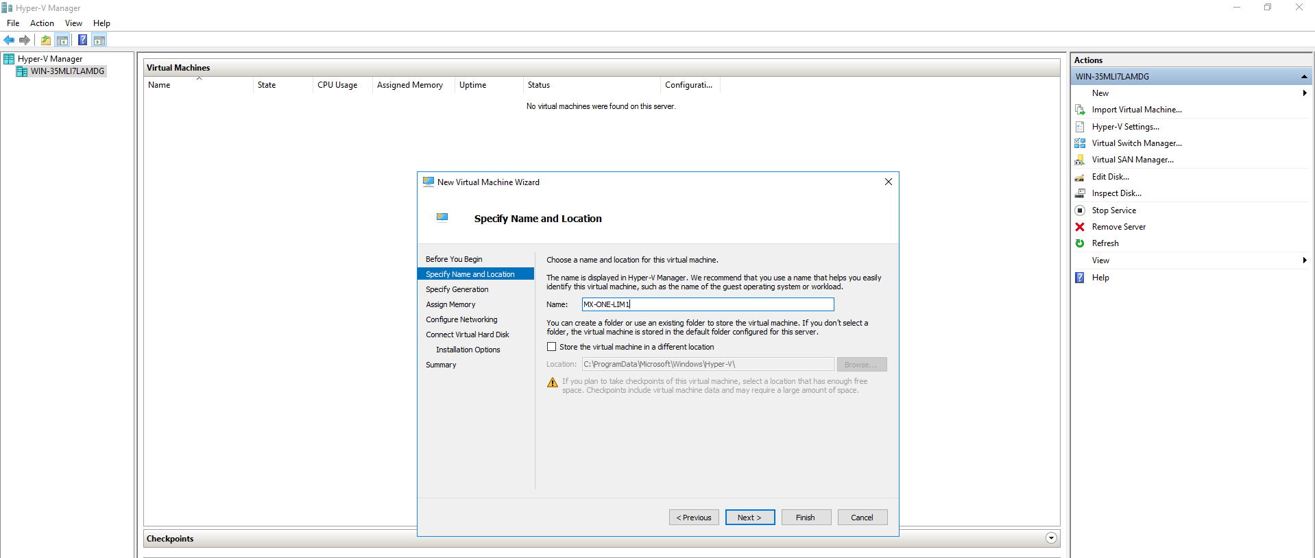 Installing MX-ONE on Hyper-V