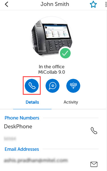 Making a MiCollab call from the Contacts menu