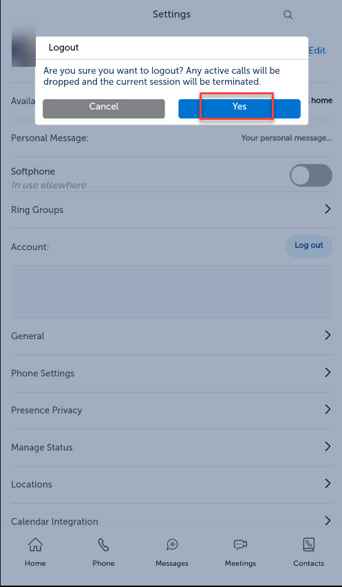 Log out from MiCollab for Mobile Client (only in Android clients)