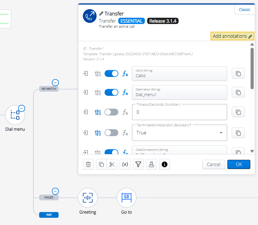 How to configure the Dial Menu transfer to a voicemail box