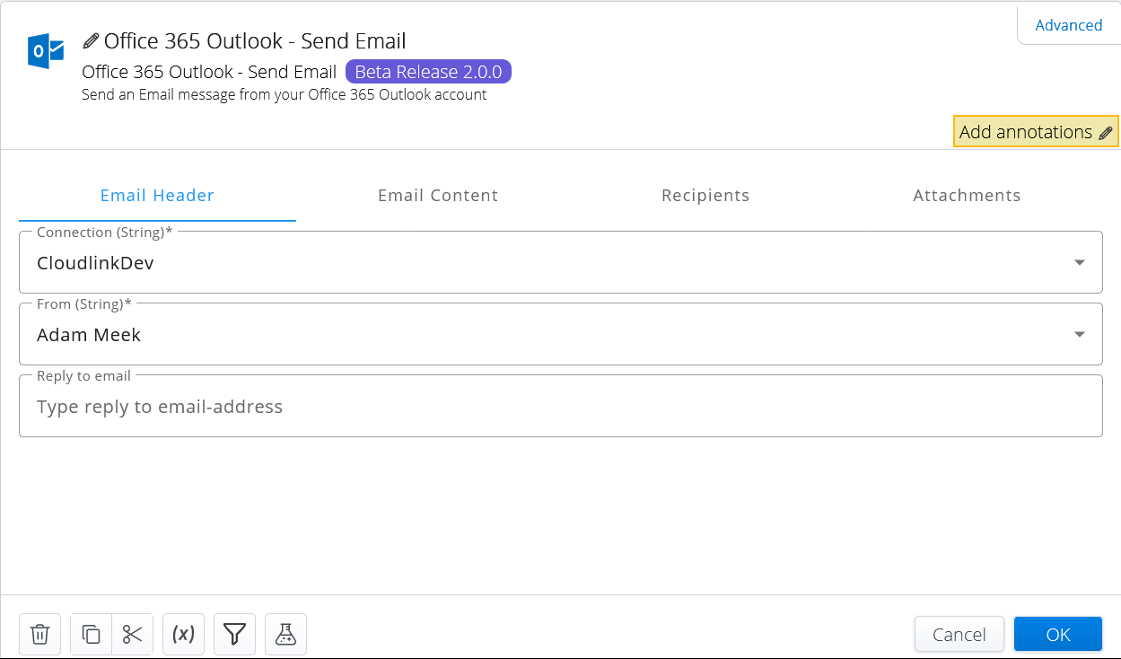 Add an Office 365 Outlook - Send Email activity